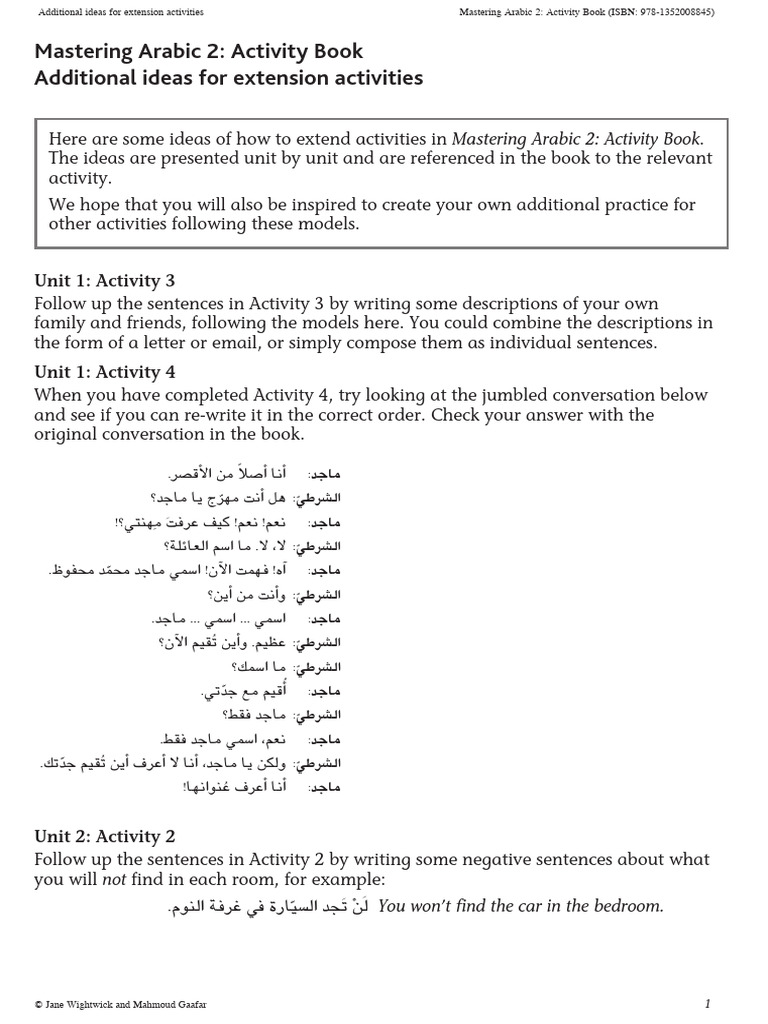 MasteringArabic2 ActivityBook ExtensionActivites | PDF | Linguistics ...