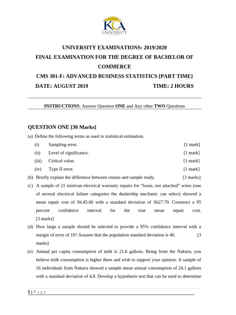 CMS 301-F - April - 2019 Part Time | PDF | Statistics | Standard Deviation