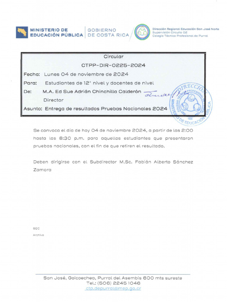 Circular CTPP DIR 0225 2024 (Convocatoria 12°) | PDF