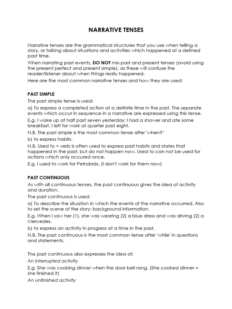 NARRATIVE TENSES | PDF | Grammatical Tense | Languages