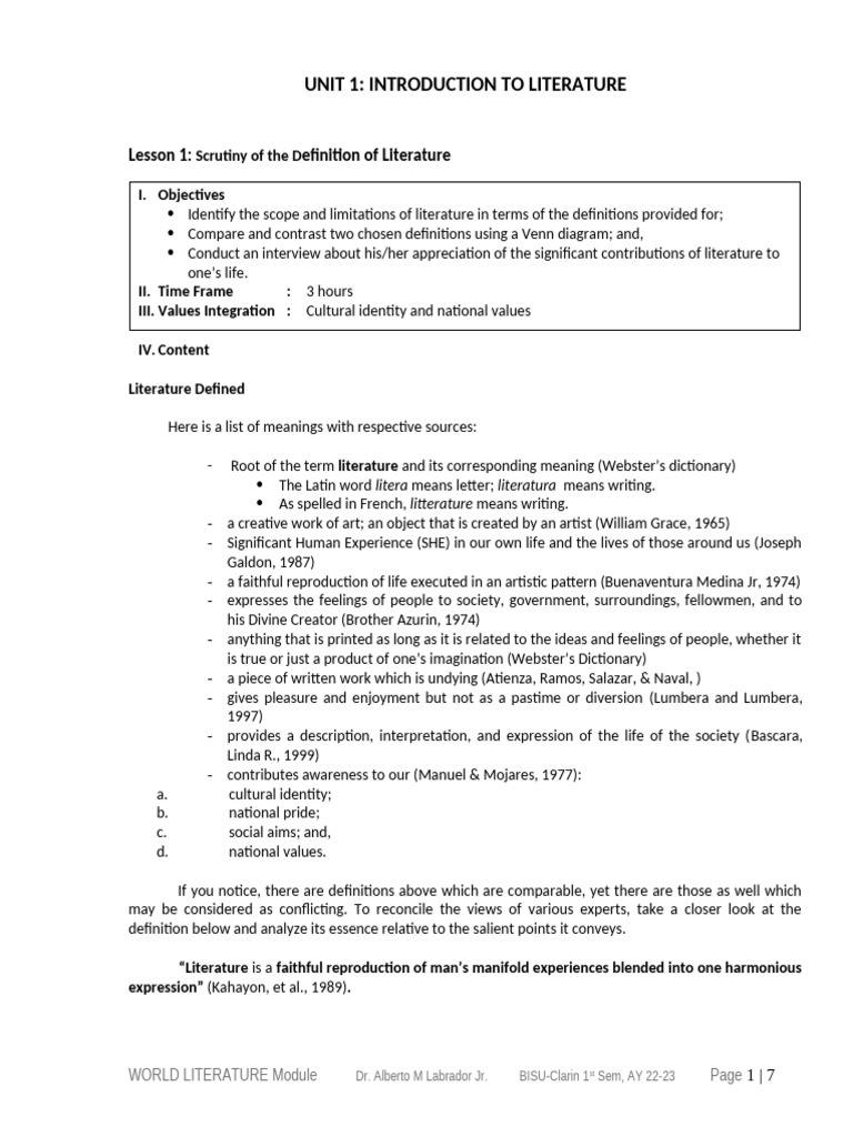 MODULE 22 23 World Literature 1 Prelim | PDF | Beauty | Prose