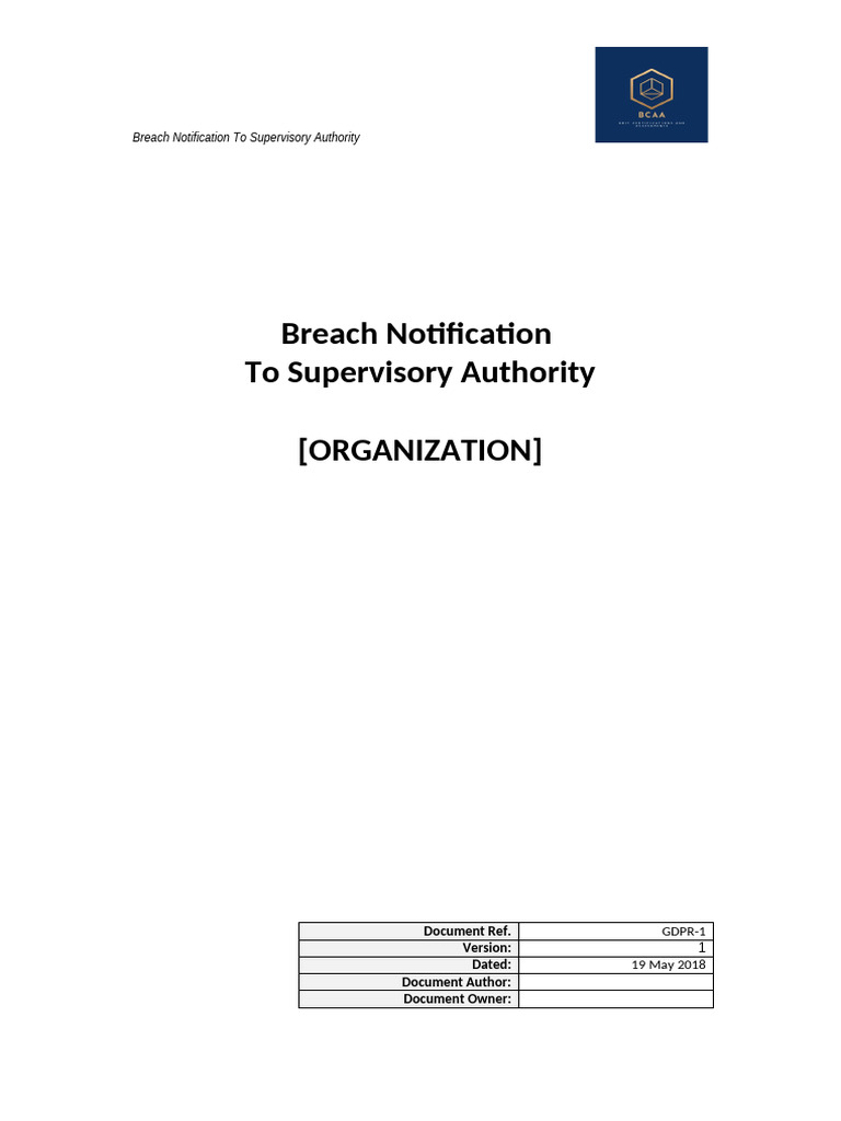 GDPR Article 33 Breach Notification Template | PDF | Justice | Crime ...