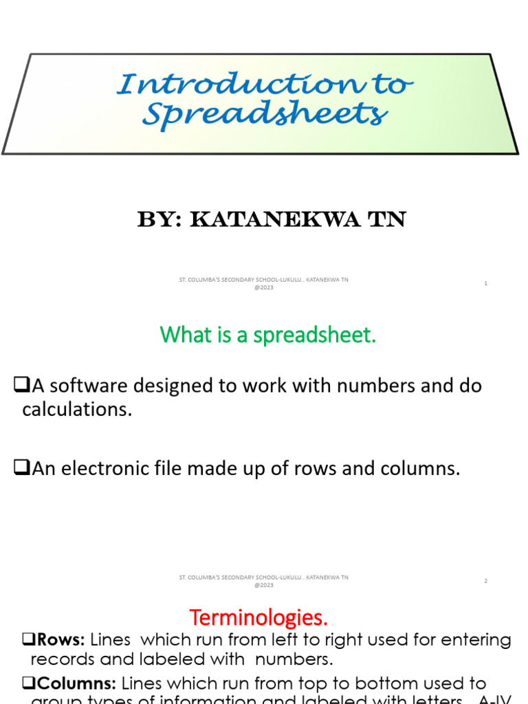 TOPIC 1 (Introduction To Spreadsheets) | PDF | Spreadsheet | Software