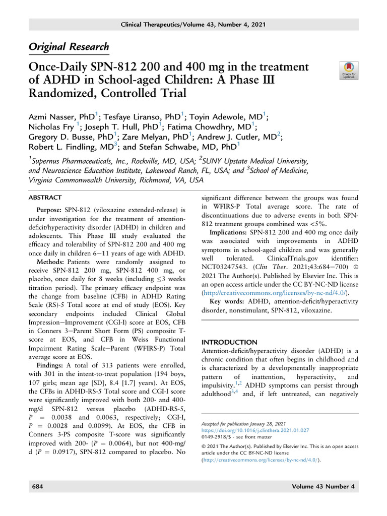 Once-Daily SPN-812 200 and 400 MG in The Treatment of ADHD in School-Aged Children: A Phase III ...