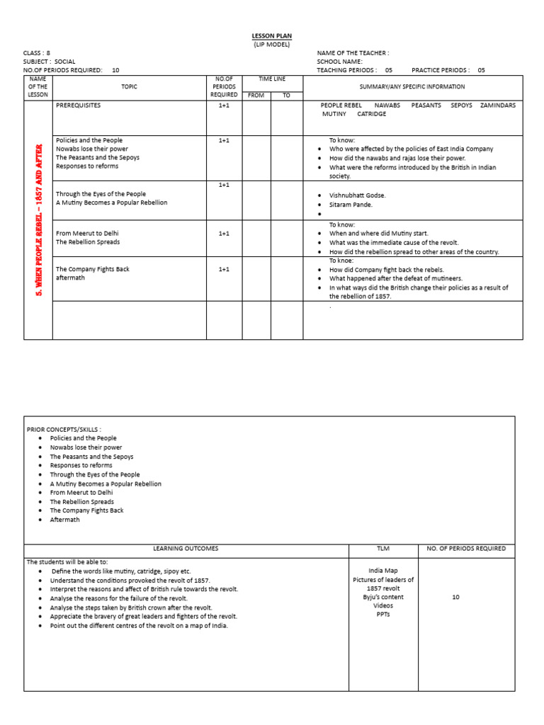 1857 Indian Rebellion Lesson Plan | PDF | Indian Rebellion Of 1857