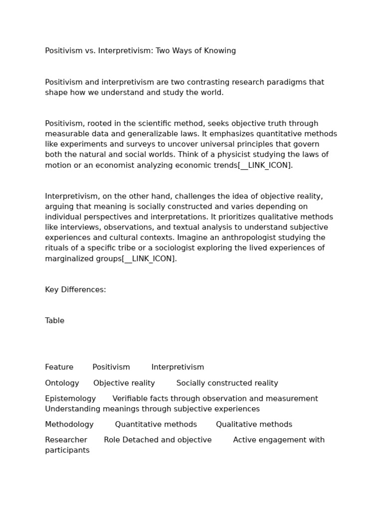 Positivism Vs Interpretivism | PDF