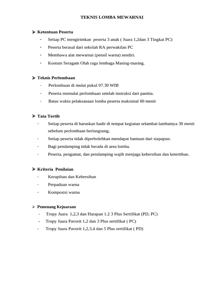 Panduan Teknis Lomba Anak RA 2023 | PDF