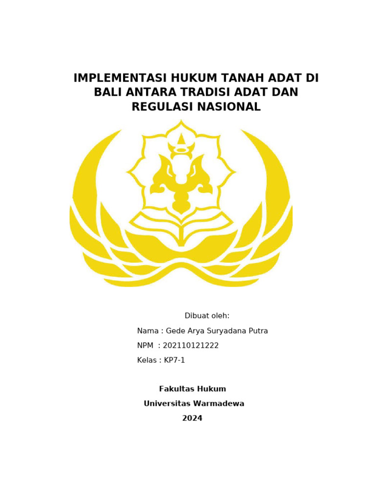 Tugas Makalah Hukum Tanah Adat by Arya | PDF