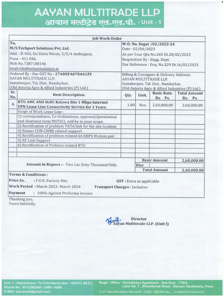 Work Order for Internet Service Contract | PDF | Computer Networking ...