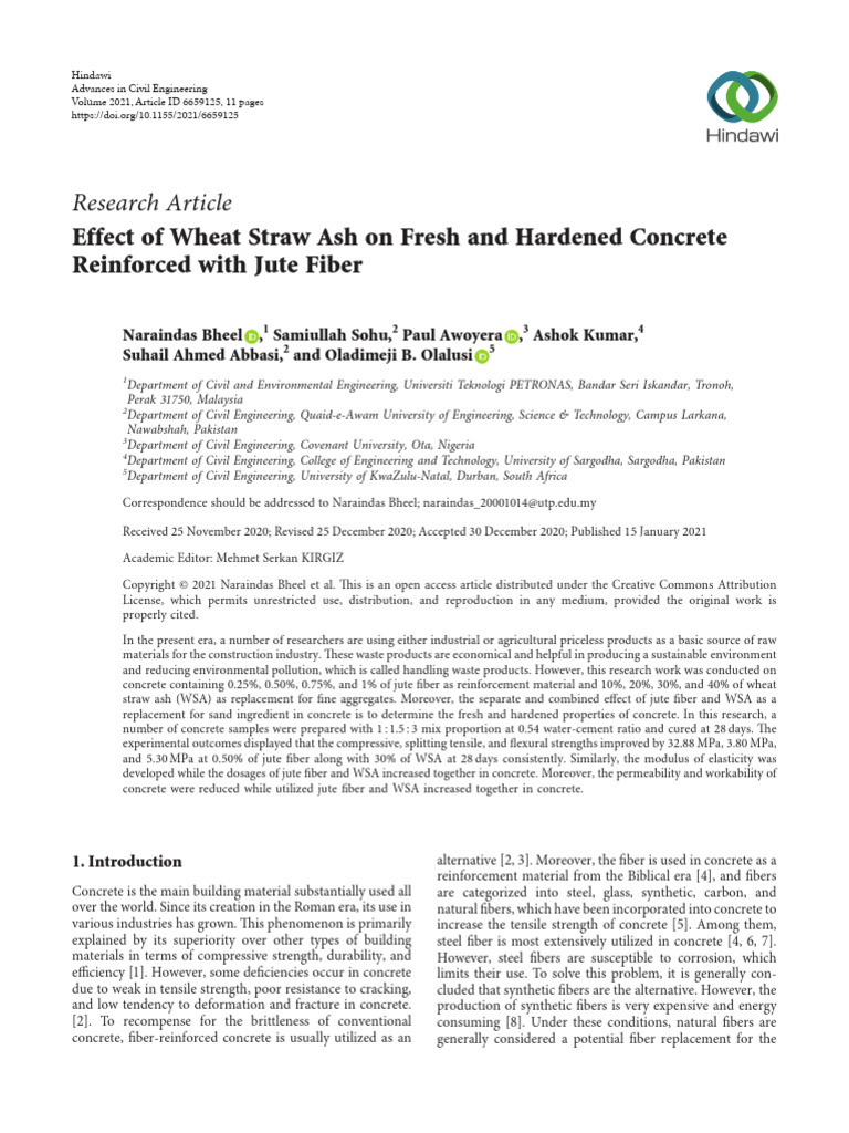 Wheat Straw Jute Concrete | PDF | Concrete | Strength Of Materials