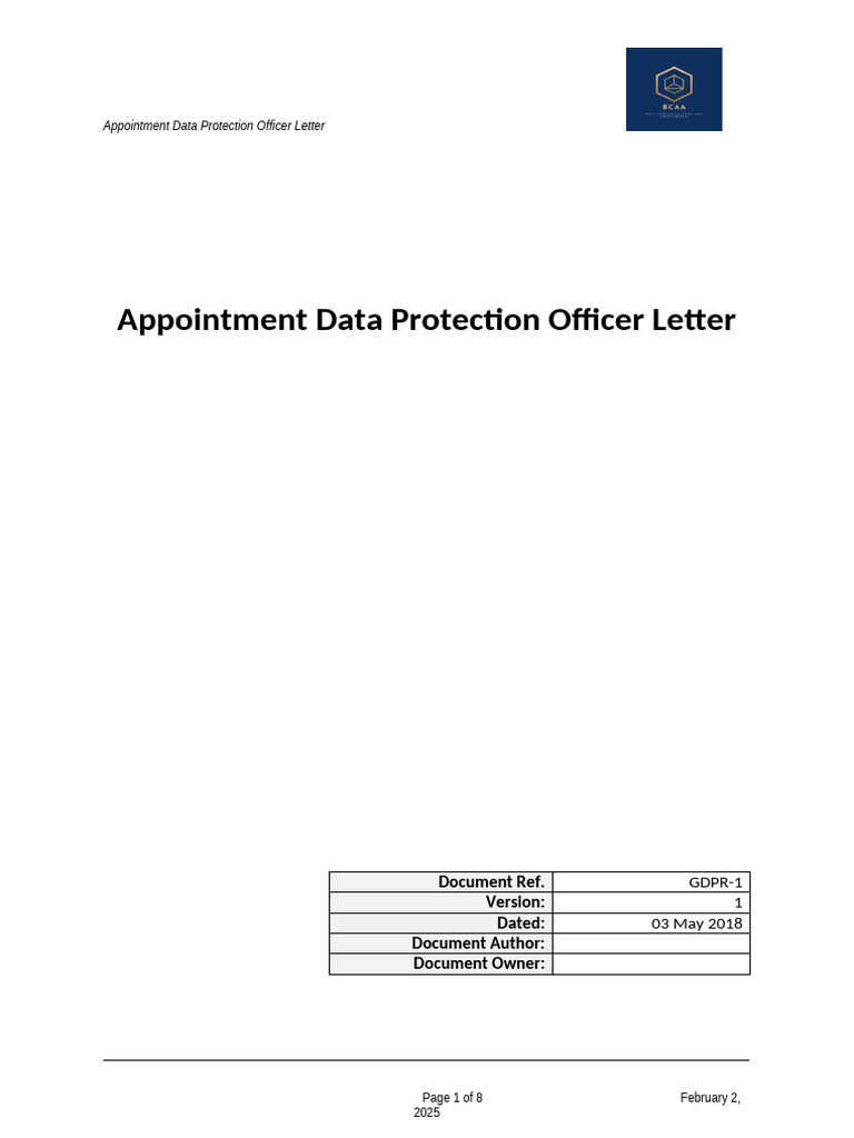 GDPR - Appointment Data Officer Letter Template | PDF | Information ...