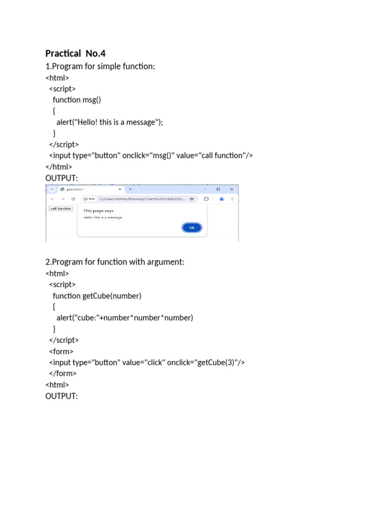JavaScript Function Examples and Outputs | PDF