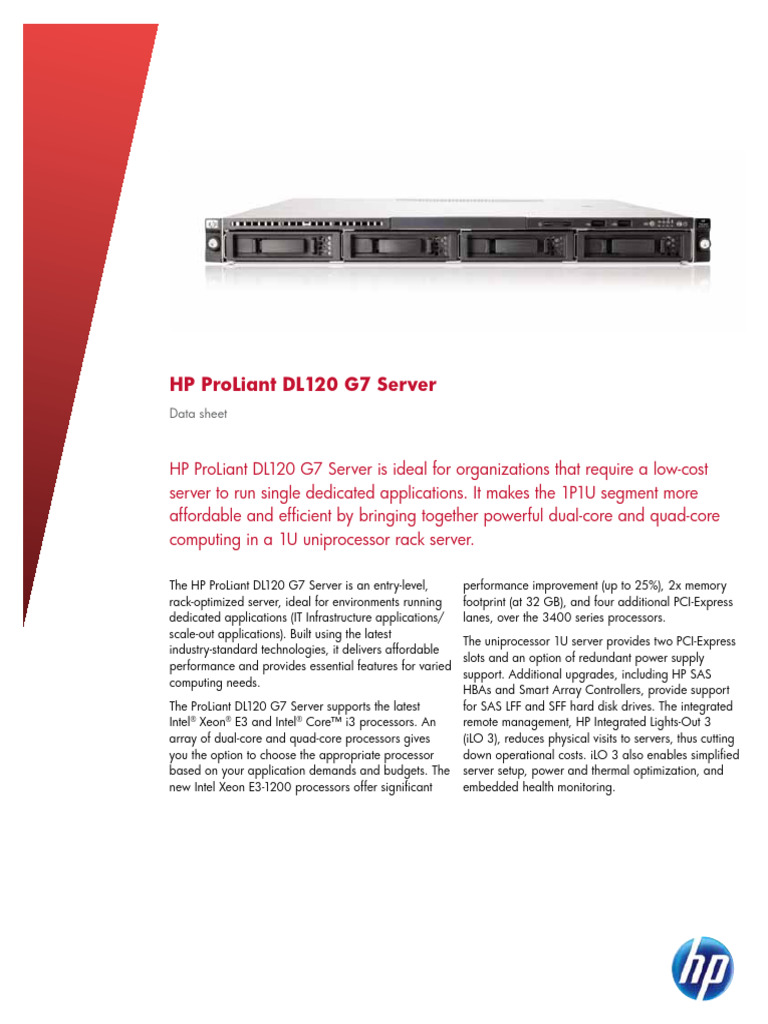 HP ProLiant DL120 G7 Datasheet | PDF | Server (Computing) | Multi Core ...