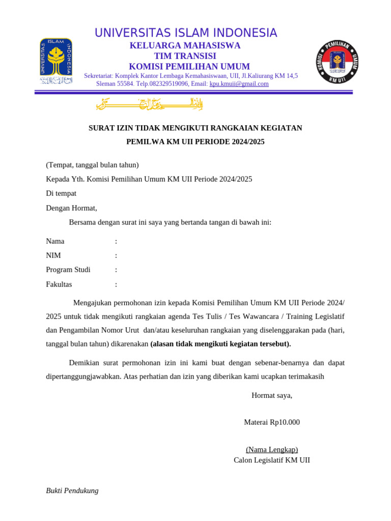 02. SURAT IZIN TIDAK MENGIKUTI RANGKAIAN KEGIATAN | PDF