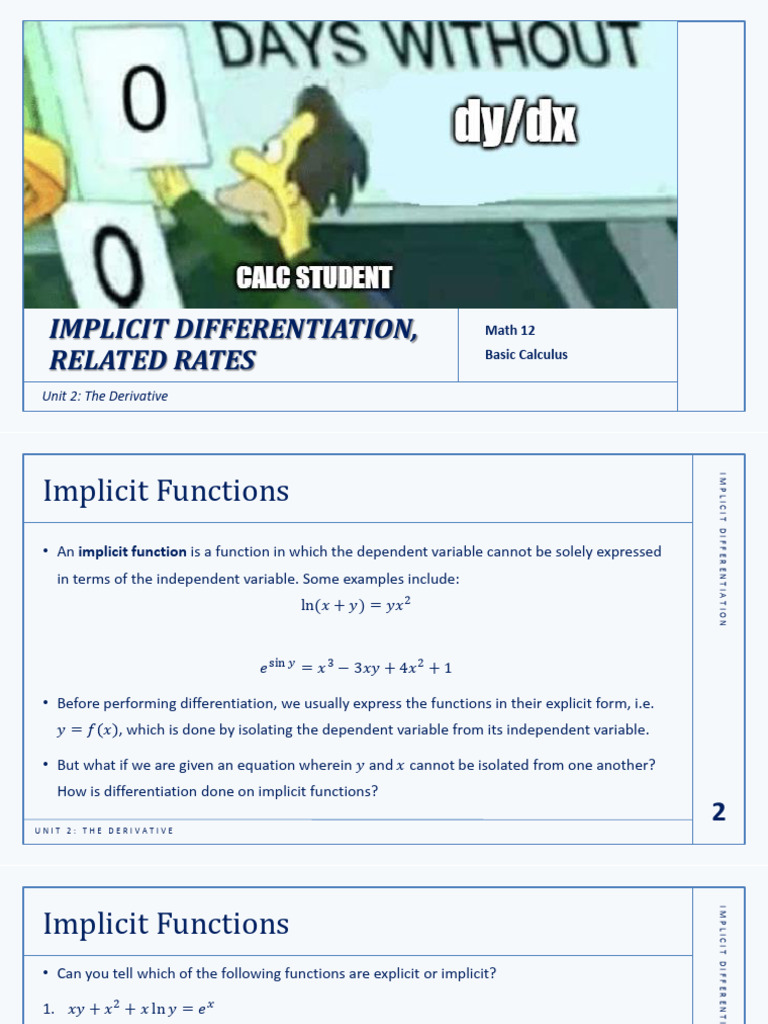U2.E. Implicit Differentiation Related Rates | PDF | Derivative ...