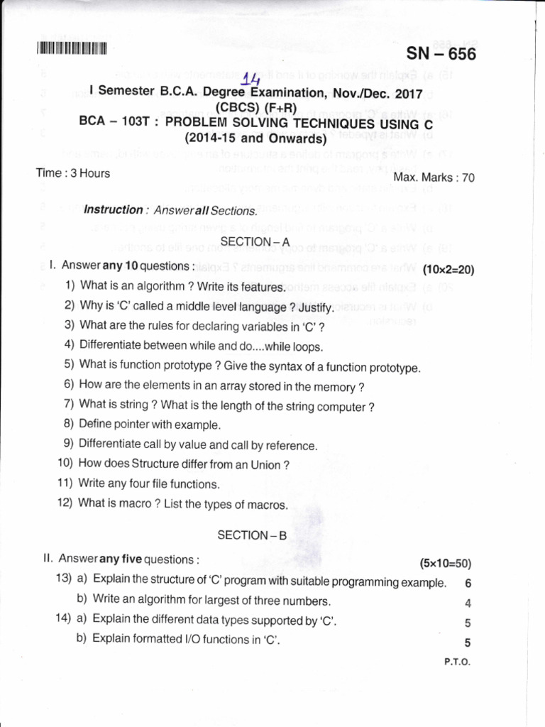 14 Problem Solving Techniques Using C F+R CBCS 2014 15 and Onwards | PDF | Computer Program ...