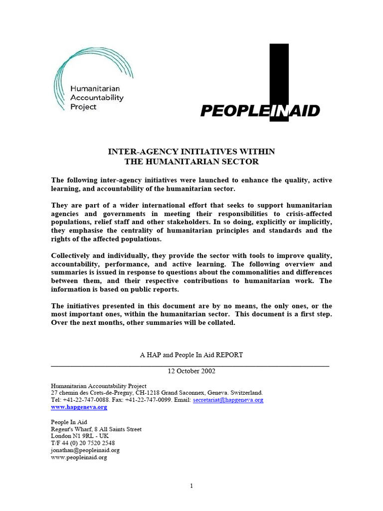 Inter-Agency Initiatives Within The Humanitarian Sector | PDF ...