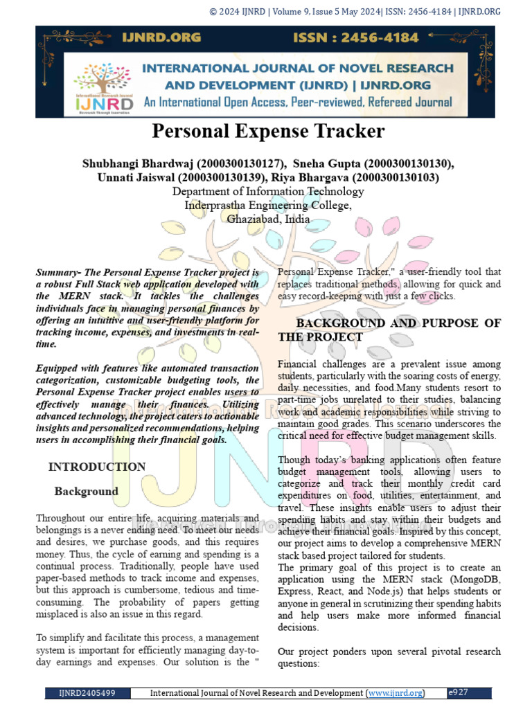 Personal Expense Tracker Web App Guide | PDF | Databases | Mongo Db