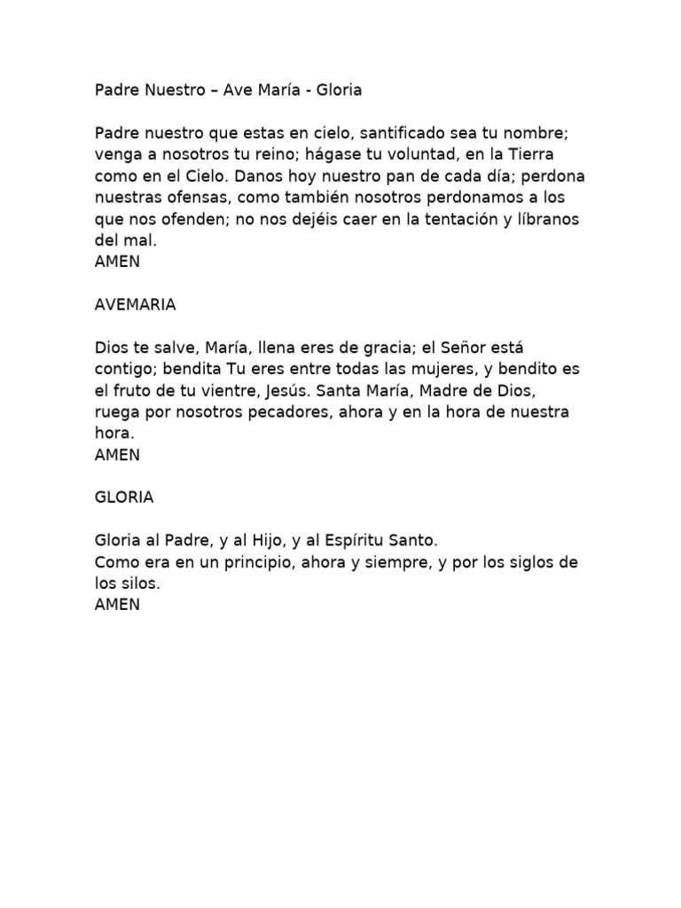 Padre Nuestro Ave Maria y Gloria | PDF