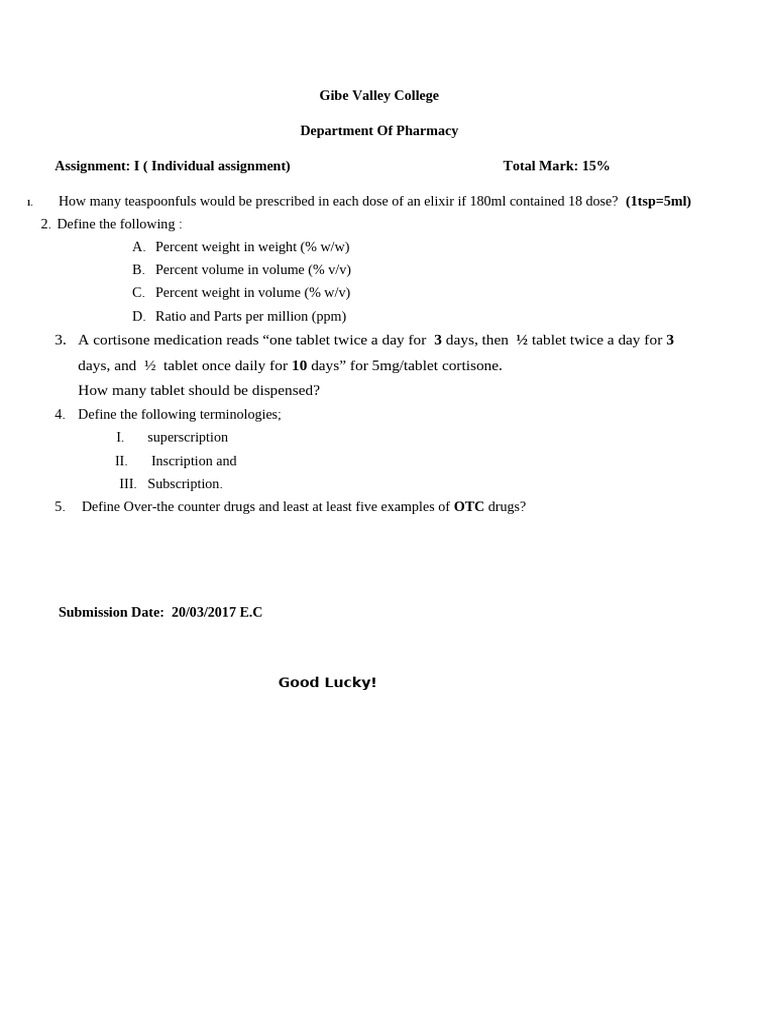 Pharmacy Student Assignment | PDF