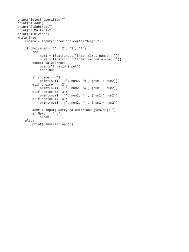 Simple Python Calculator Script | PDF