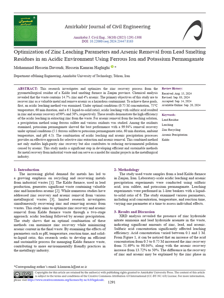 CEEJ - Volume 56 - Issue 10 - Pages 1291-1308 | PDF | Arsenic | Zinc