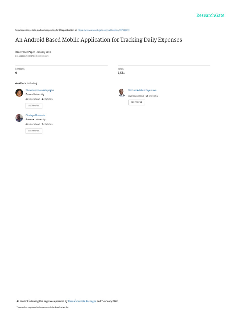 An Android Based Mobile Application For Tracking Daily Expenses | PDF ...
