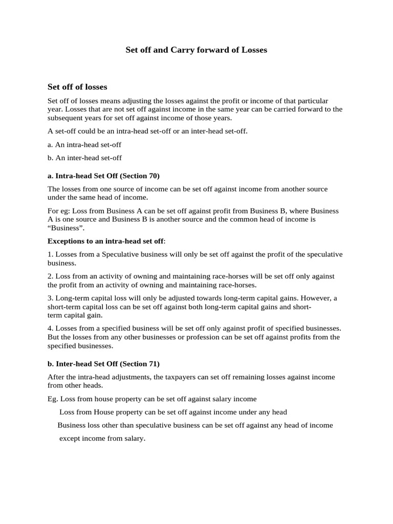 Set Off and Carry Forward of Losses | PDF | Capital Gains Tax | Capital ...