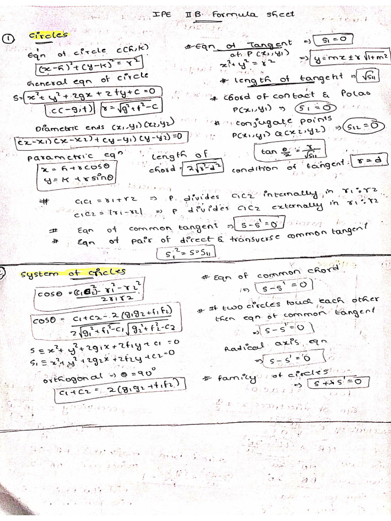 IPE IIB Formula Sheet | PDF
