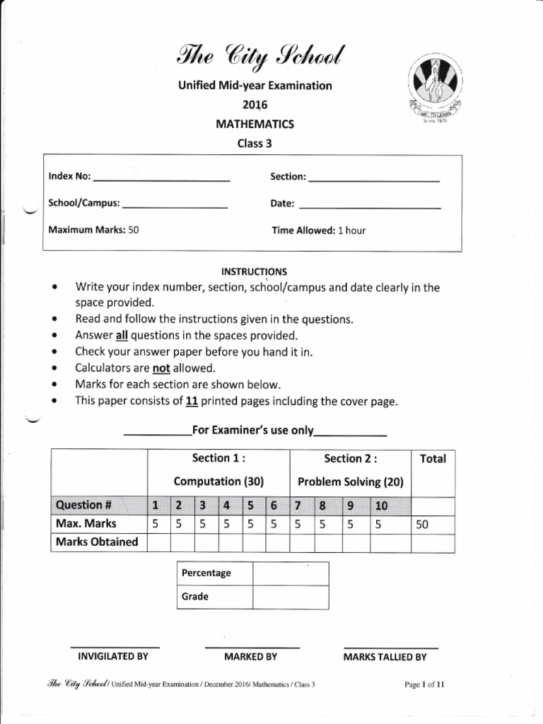 3 Maths Past Paper Mye 2016 17 | PDF | Mathematics