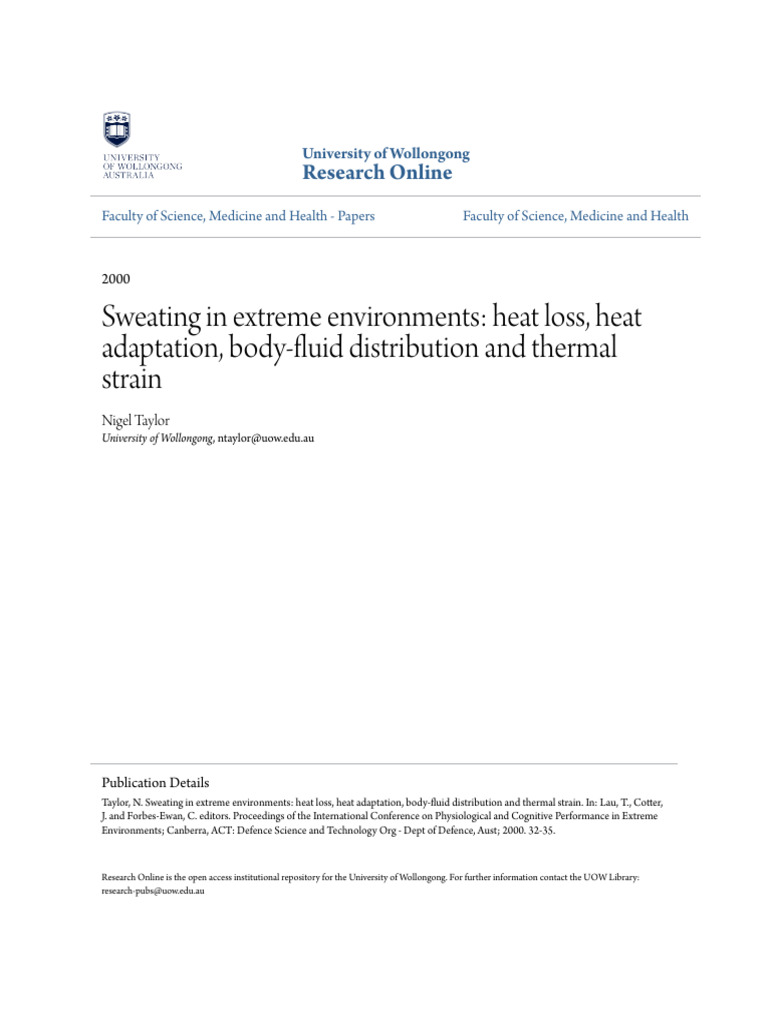 Sweating in Extreme Environments - Heat Loss Heat Adaptation Bod | PDF ...