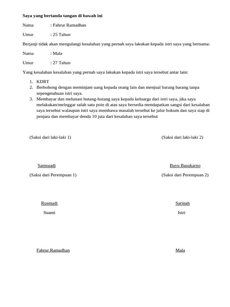 Surat Perjanjian Suami Istri | PDF