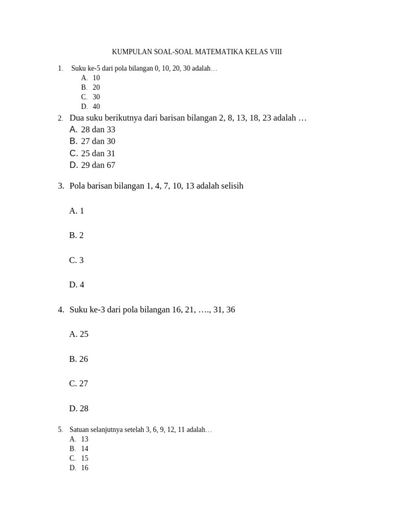 Kumpulan Soal Matematika Kelas 8 | PDF
