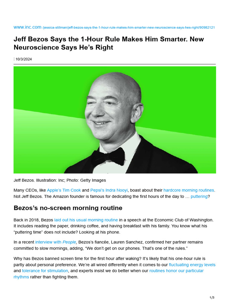 Jeff Bezos Says The 1-Hour Rule Makes Him Smarter New Neuroscience Says ...
