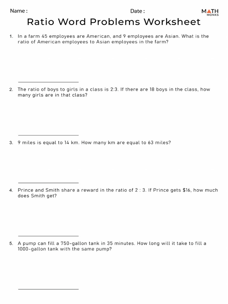 Ratio Word Problems Worksheets With Answers | PDF