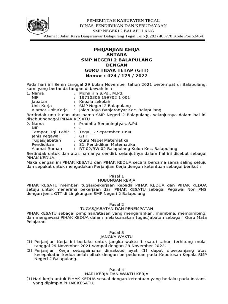 Perjanjian Kerja - Dita | PDF