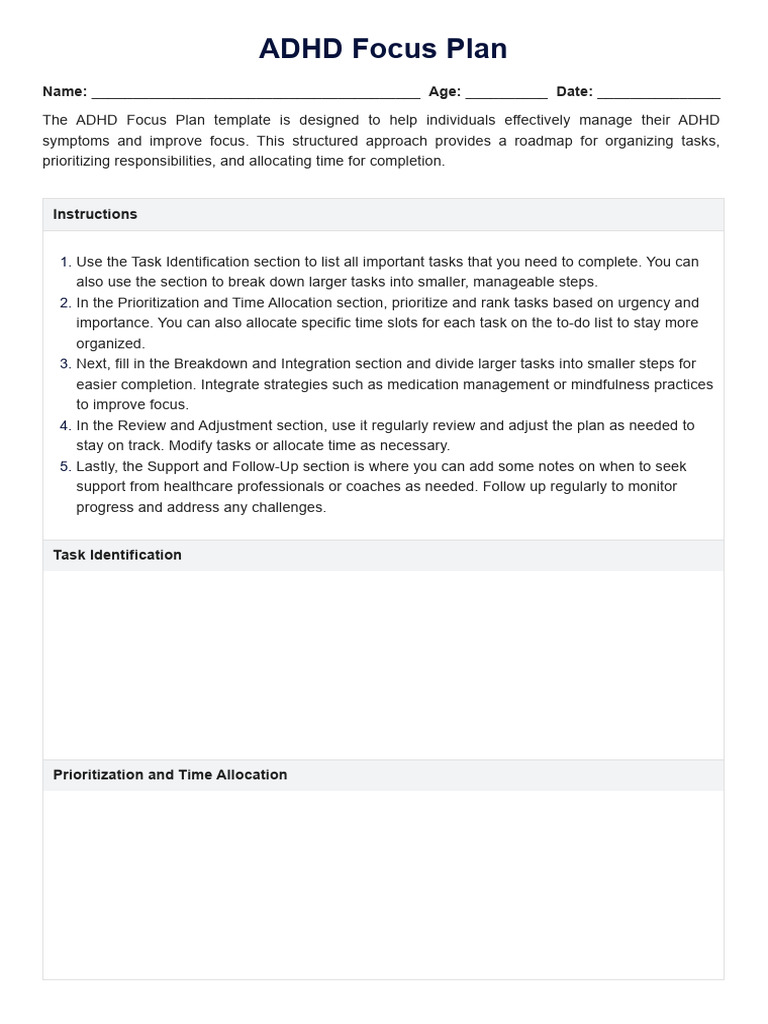 ADHD Focus Plan Template Guide | PDF