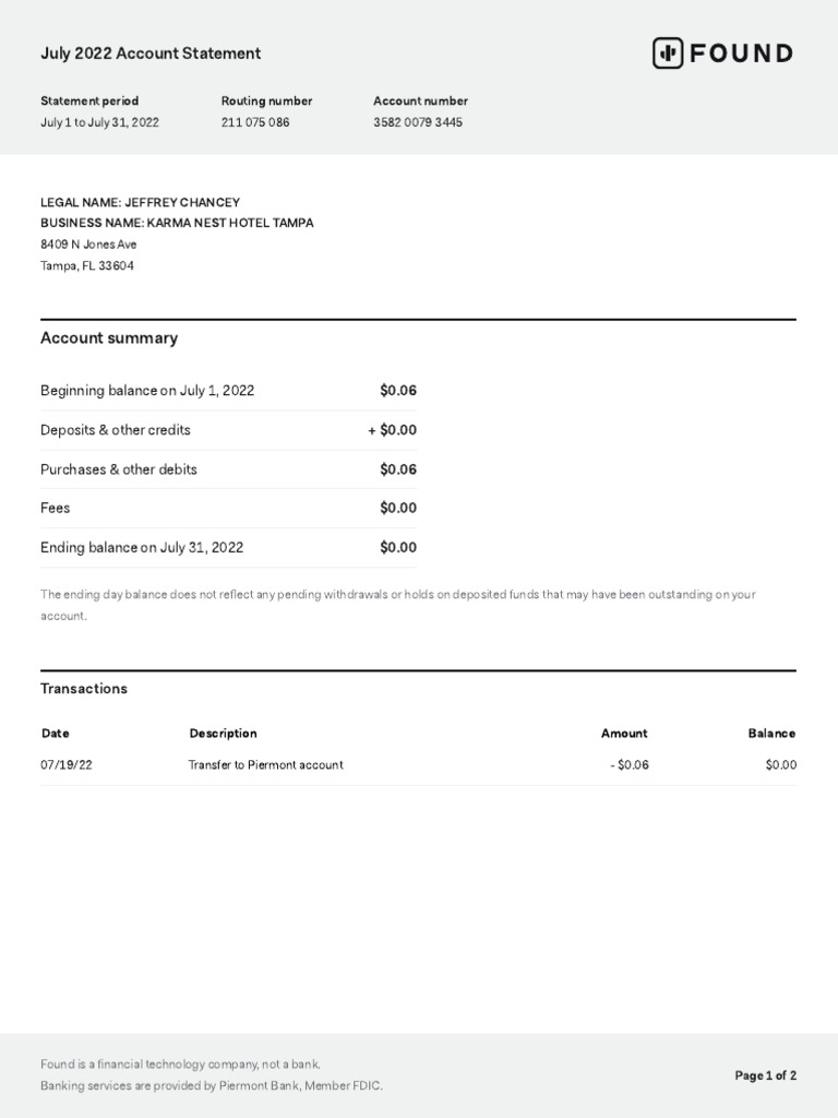 July 2022 Account Statement Summary | PDF