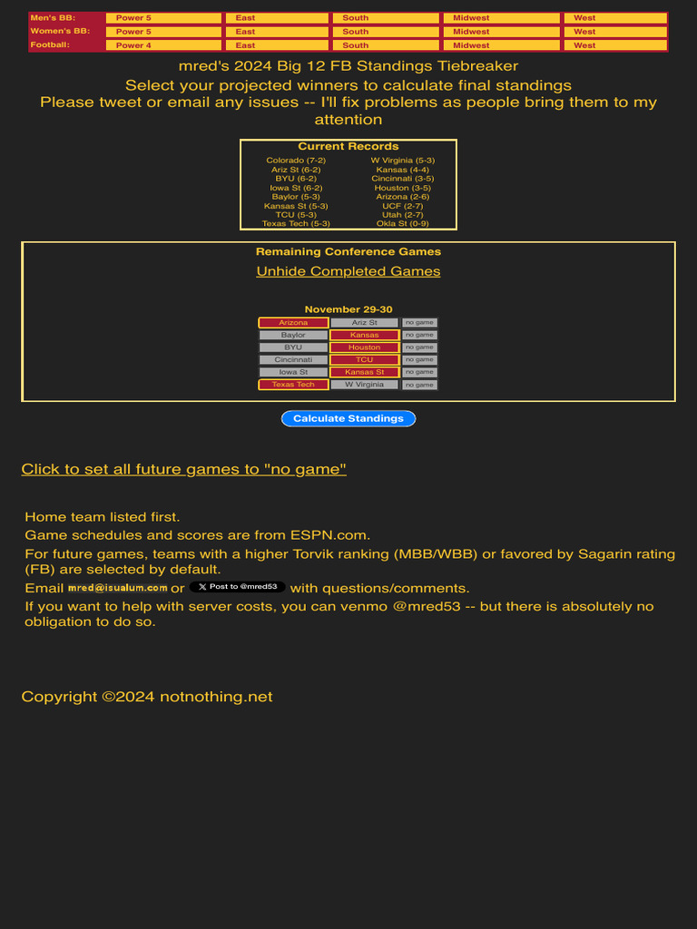 Mred's Big 12 FB Standings Generator | PDF
