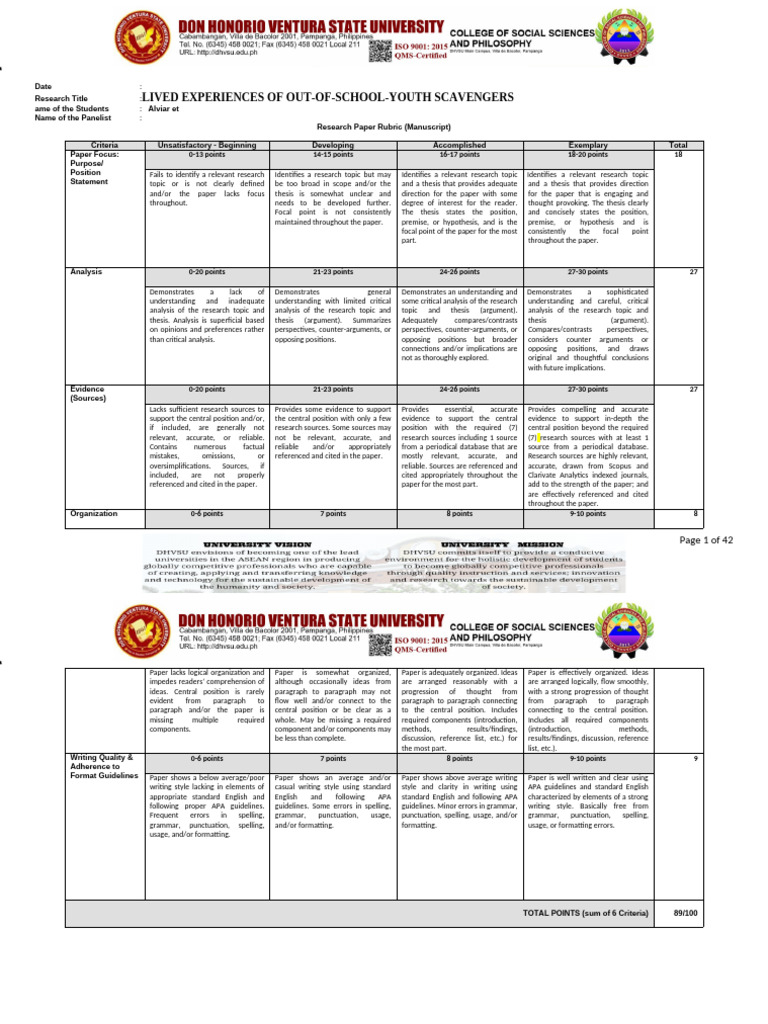 Rubrics (Grades) | PDF | Apa Style | Argument