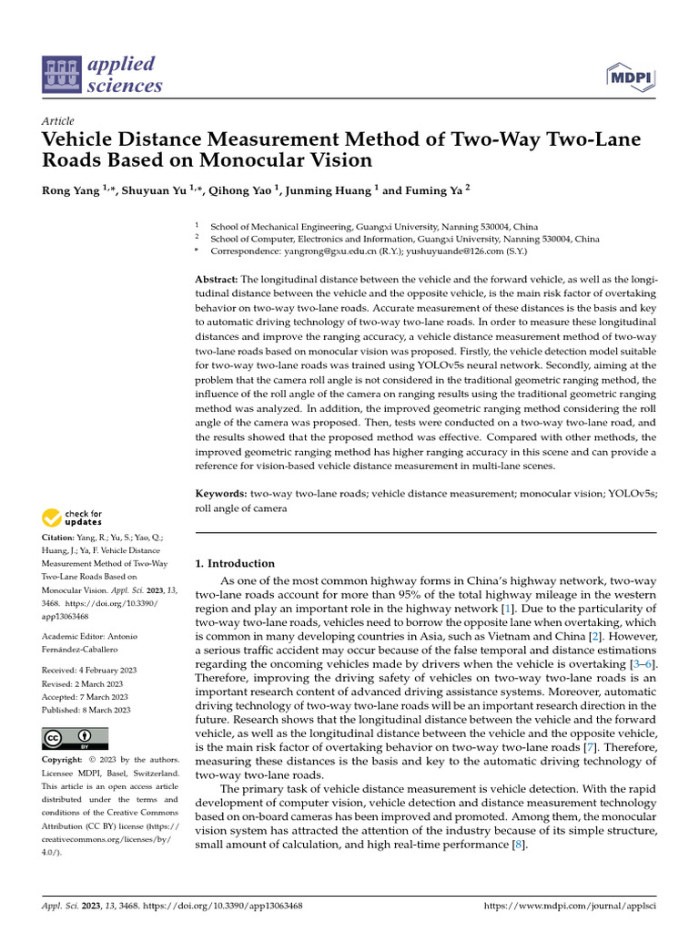 Vehicle Distance Measurement Method of Two-Way Two | PDF | Computer ...