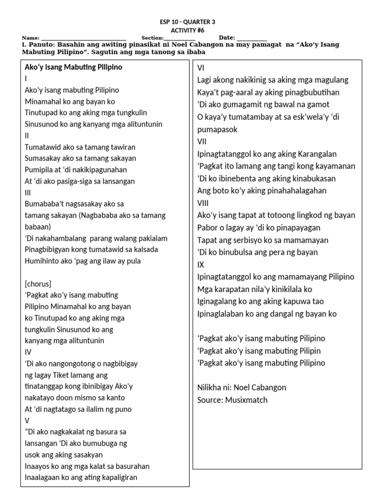 Esp 10 - Q3 - Activity 6 | PDF