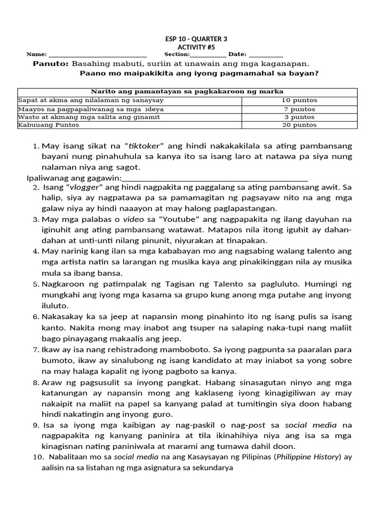Esp 10 - Q3 - Activity 5 | PDF