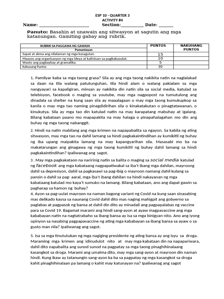 Esp 10 - Q3 - Activity 4 | PDF