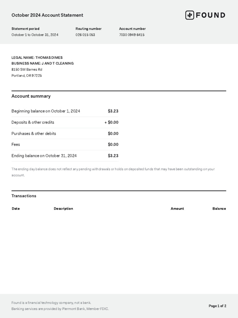 Piermont Bank October 2024 Statement | PDF