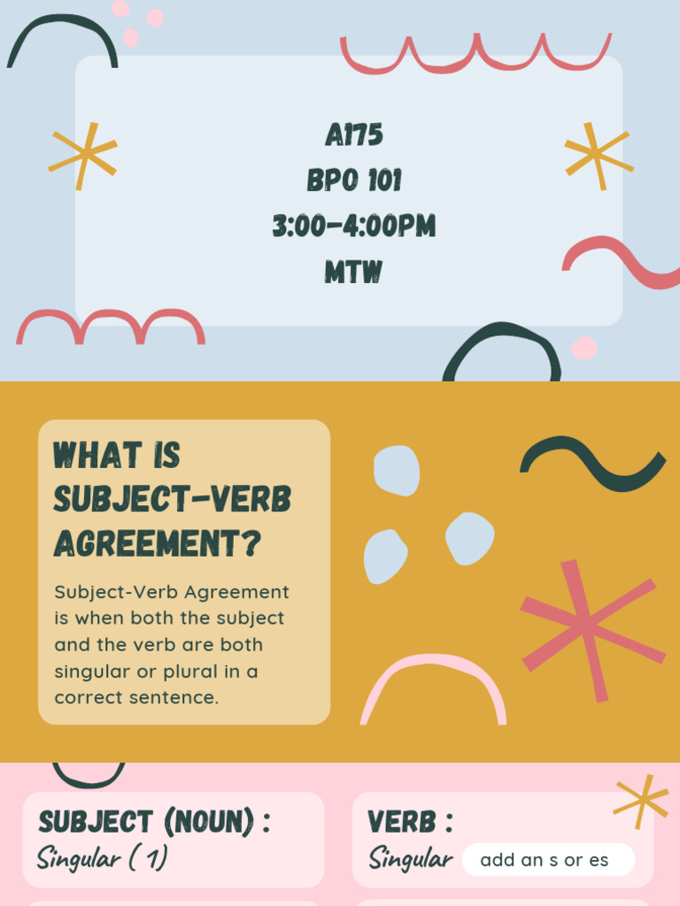 Subject-Verb Agreement Educational Presentation in Colorful Playful ...