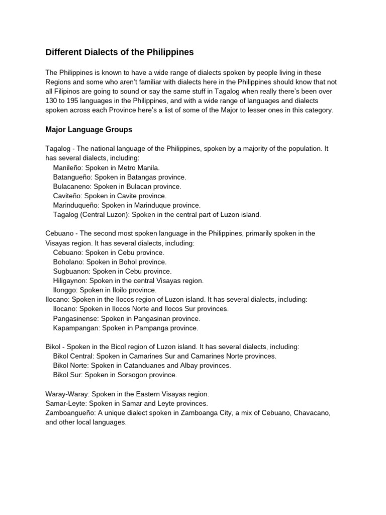 Overview of Philippine Dialects | PDF | Luzon | Tagalog Language