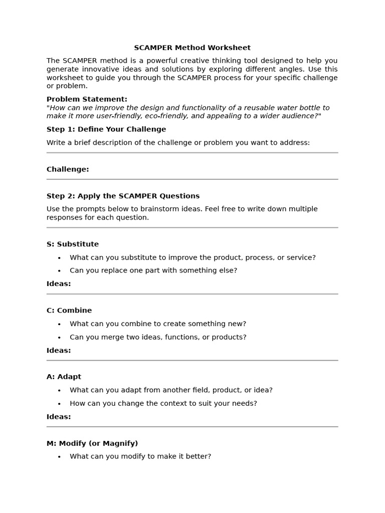 SCAMPER Method Worksheet | PDF
