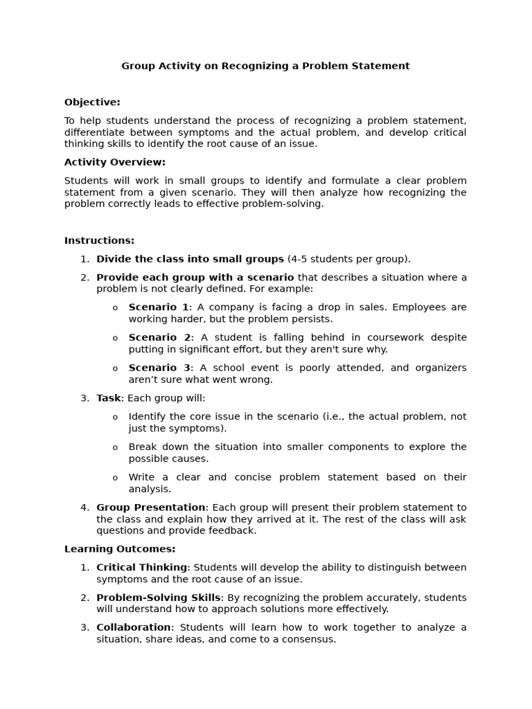 Quadrant 4 - Session 1 - Group Activity On Recognizing A Problem ...