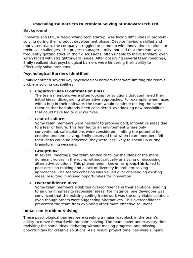 Quadrant 2 - Session 6 - Psychological Barriers To Problem Solving at ...